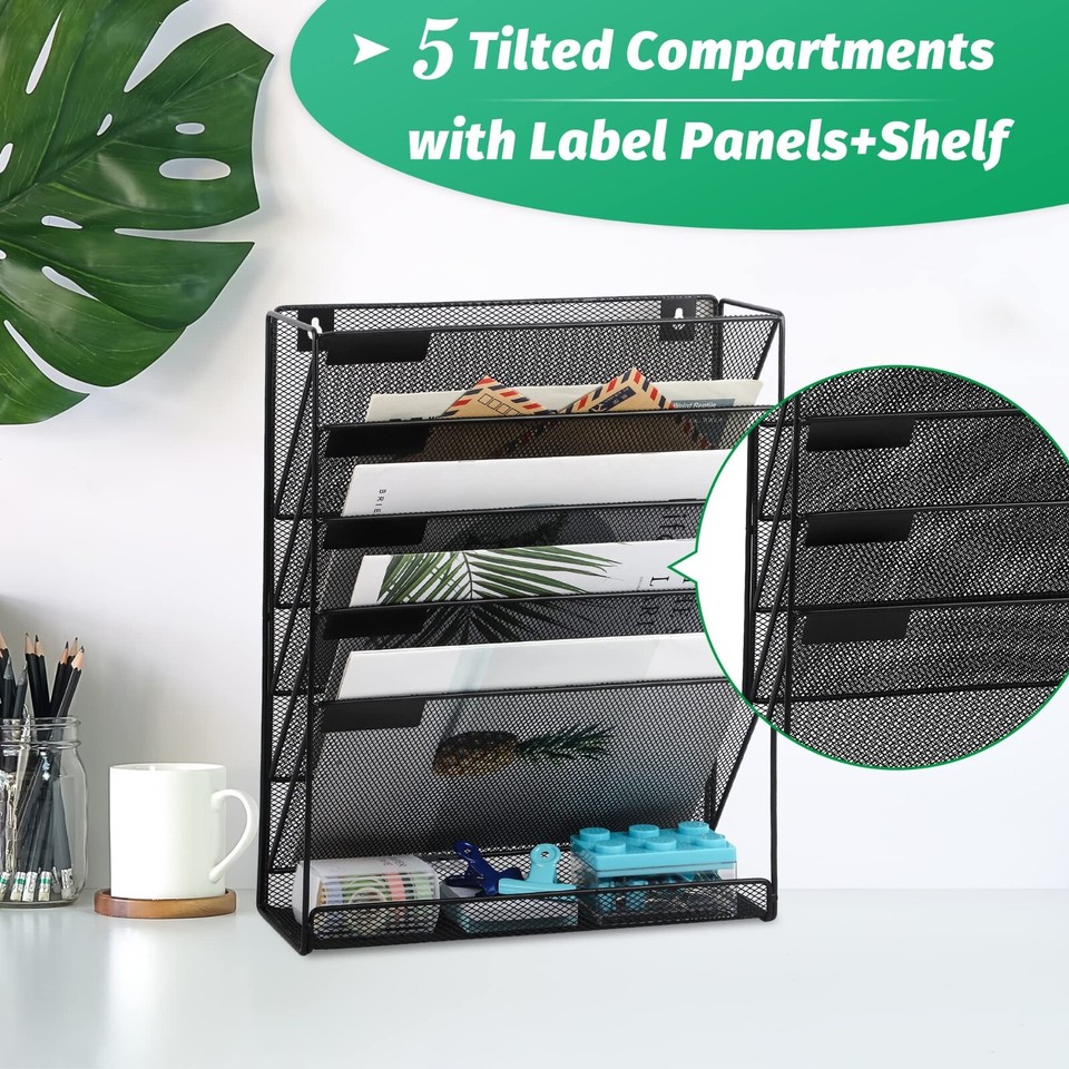 File Organizer Mesh 5-Tier Hanging File Organizer Vertical Holder Rack ...