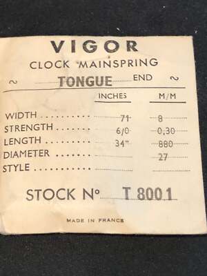 Vigor TONGUE End Clock Mainspring - 71 x 6/0 x 34" Long - T 800.1 | eBay