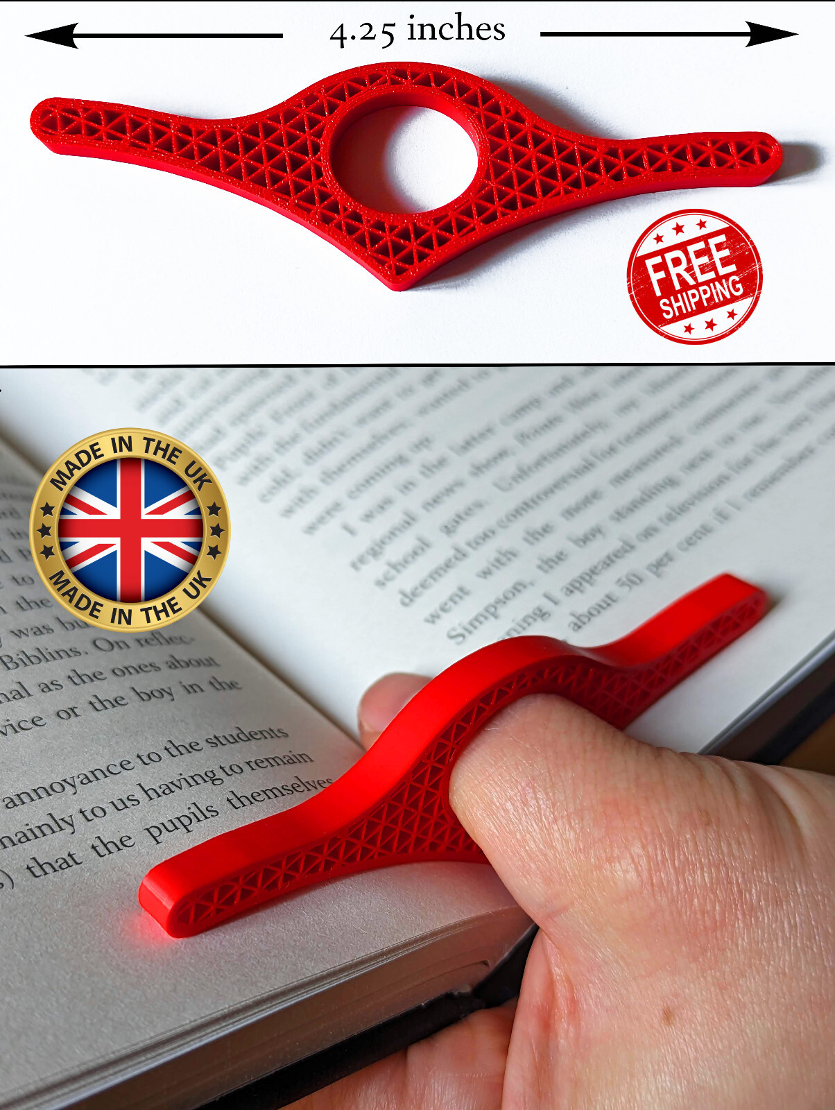 One Hand Book Holder - Thumb page holder - Red reading accessory FREE ...