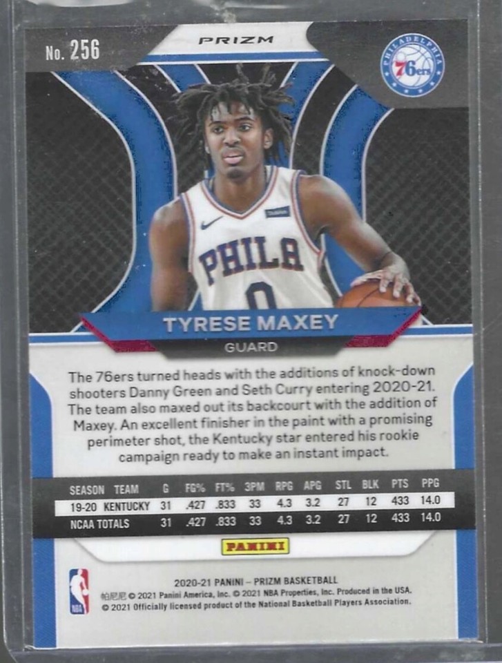 TYRESE MAXEY 2020-21 PANINI PRIZM RED RUBY WAVE PRIZMS ROOKIE RC #256 ...