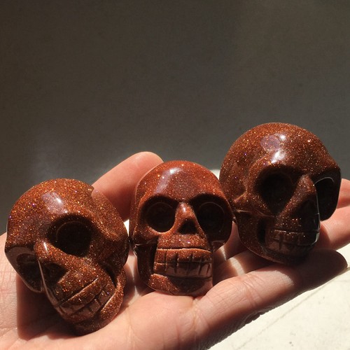 Natural Goldstone Quartz Crystal Skeleton Skull Carved Reiki Sandstone ...