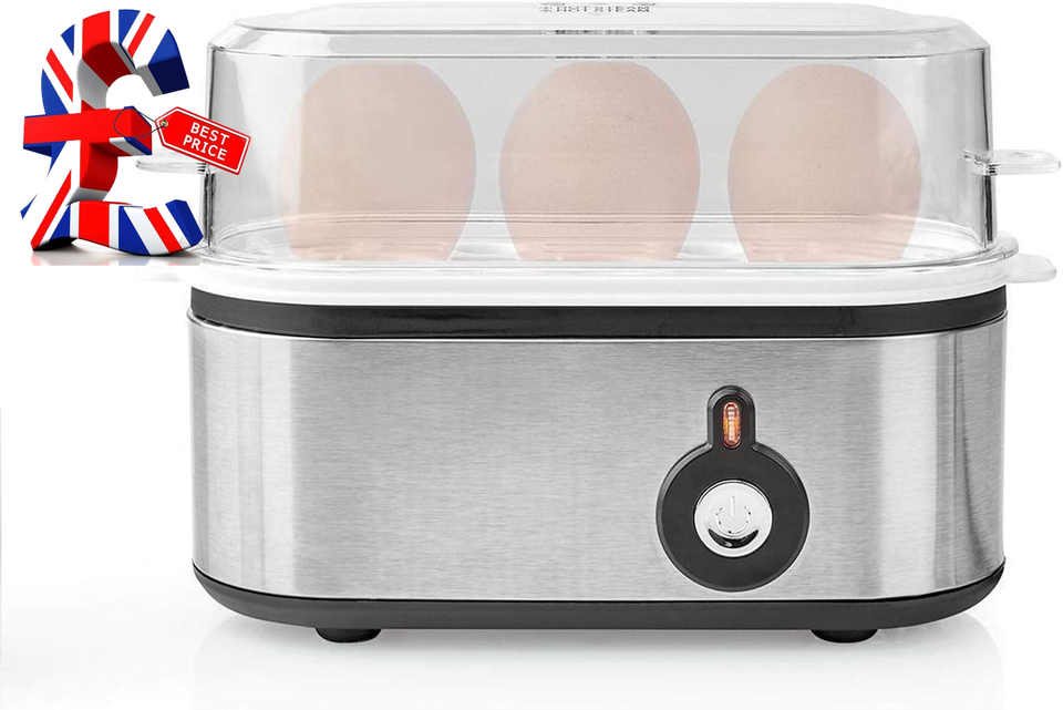 Compact Electric Egg Cooker Boiler, 210W, for up to 3 Eggs - Silver ...