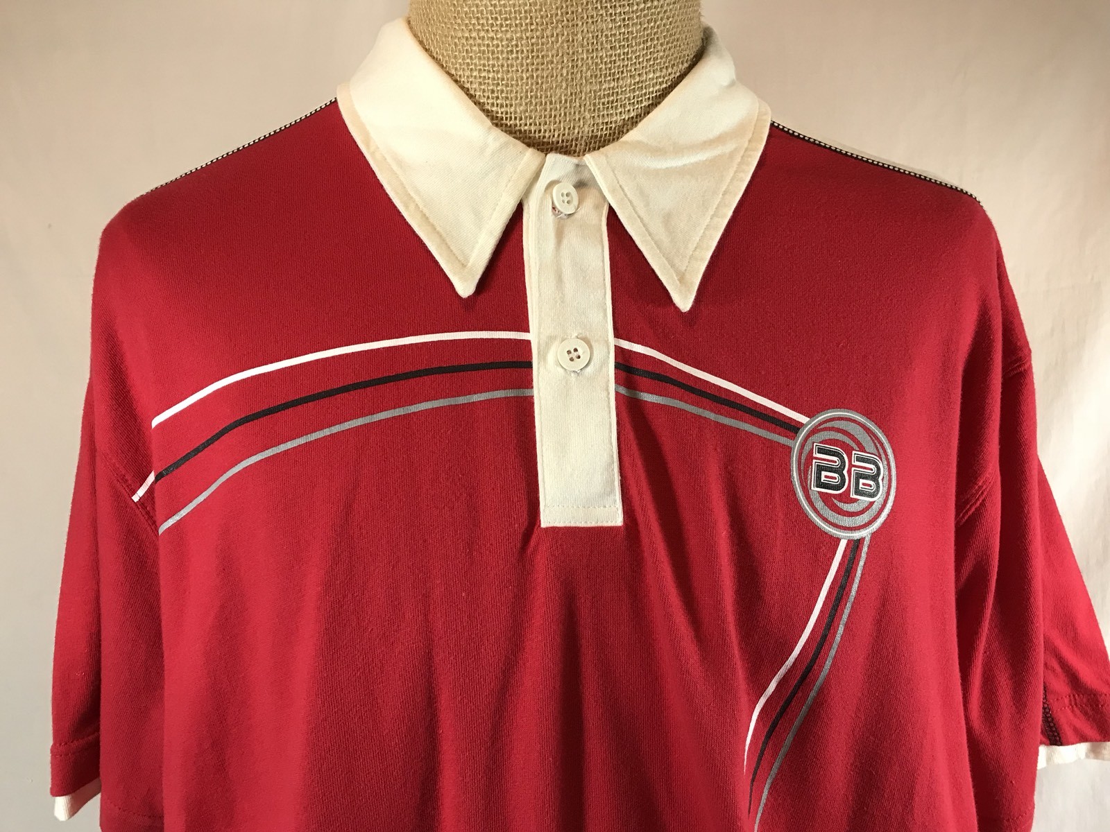 Vtg Bugle Boy Jean Company Polo Shirt Red Cream Short Sleeve Rubber Tag ...