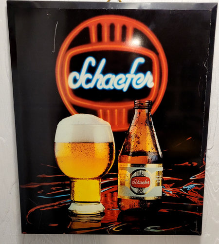 VINTAGE SCHAEFER BEER METAL BAR SIGN WALL ADVERTISING 18" X 15" ManCave ...