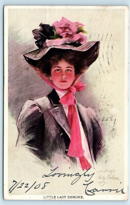 POSTCARD Artist Signed Philip Boileau Little Lady Demure 1908 Pink Hat ...