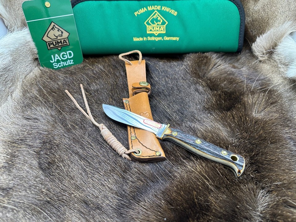1982 Puma 6397 Hunter's Pal Knife Stag Handles & Leather Sheath Pouch ...