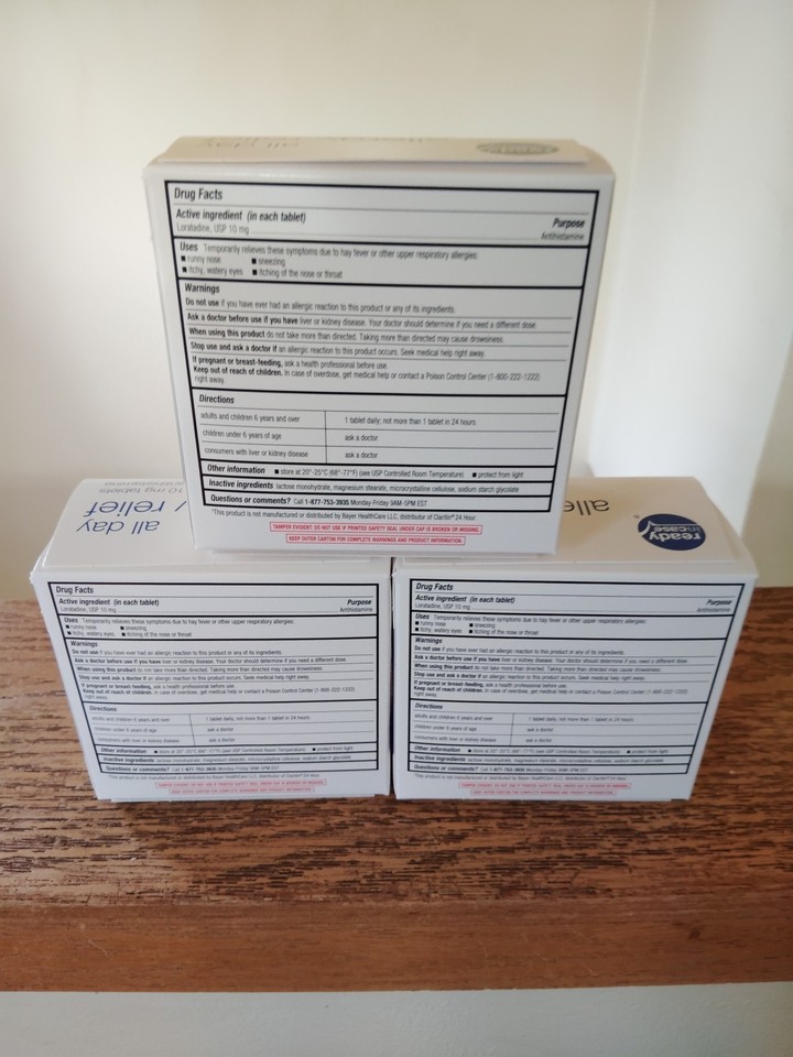 3 BOXES 90 Tablets - EACH .. ALL DAY ALLERGY RELIEF NON-DROWSY 24 HOUR ...