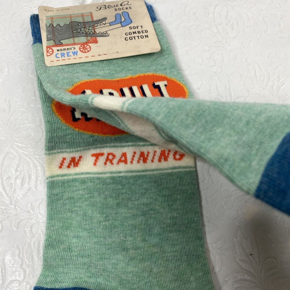 Blue Q Mens Sz 5-10 Crew Socks Adult In Training Green Orange Combed ...