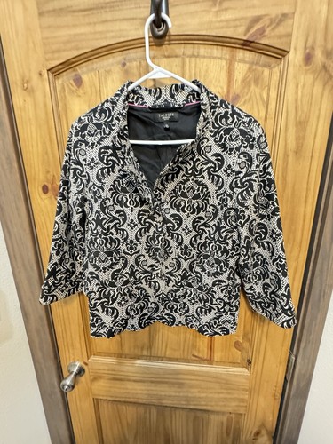 Talbots Women’s Damask Print Jacket Black White 3/4 Sleeves Size 12P | eBay