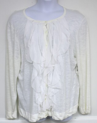 Kate Hill Cardigan Sweater White Flowing Front New Plus size button 2X ...