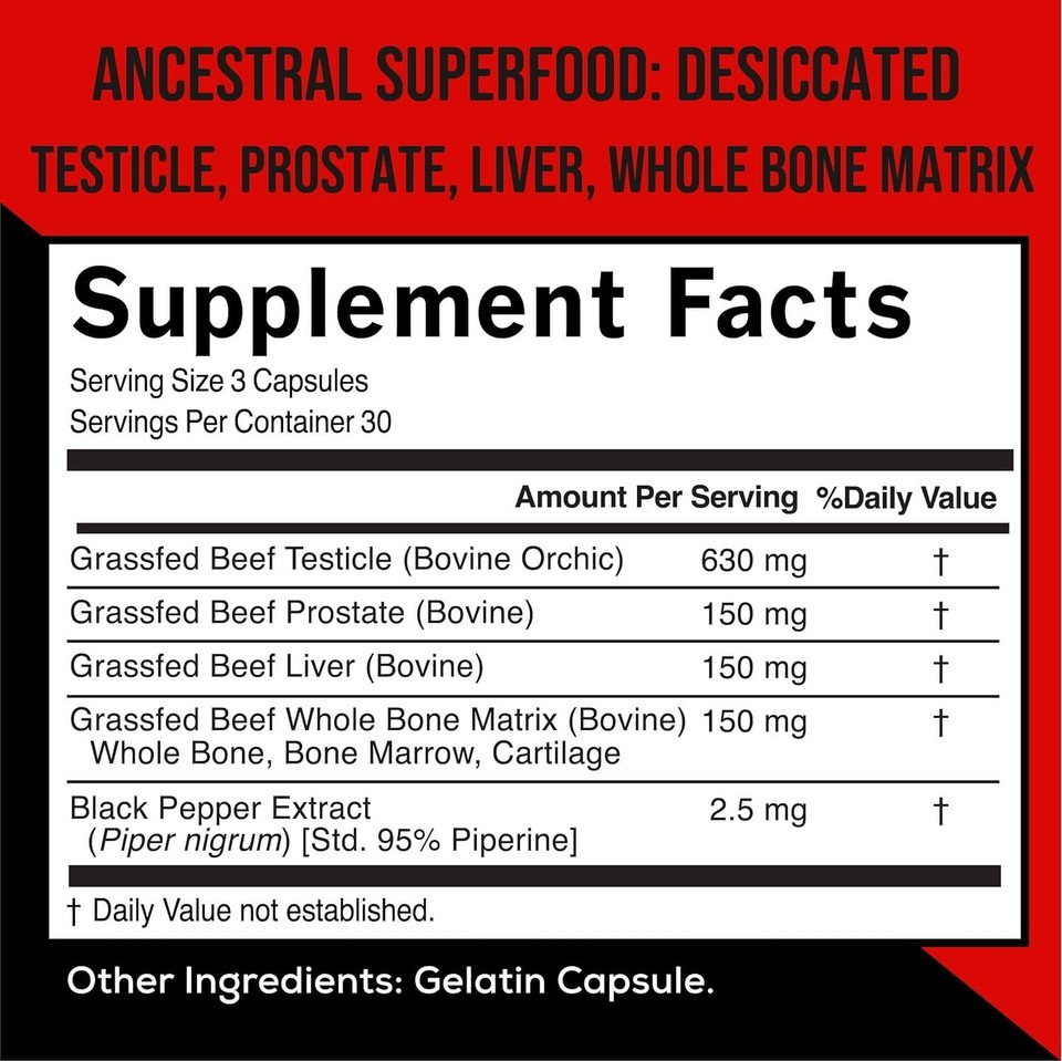 Testosterone Booster Beef Organs Complex Grass-fed Bovine Supplement | eBay