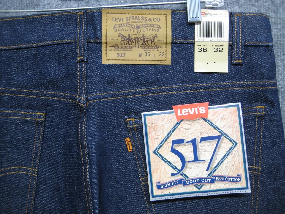 NEW VINTAGE LEVI'S 517 ORANGE TAB SLIM FIT BOOT CUT DENIM JEANS USA ...
