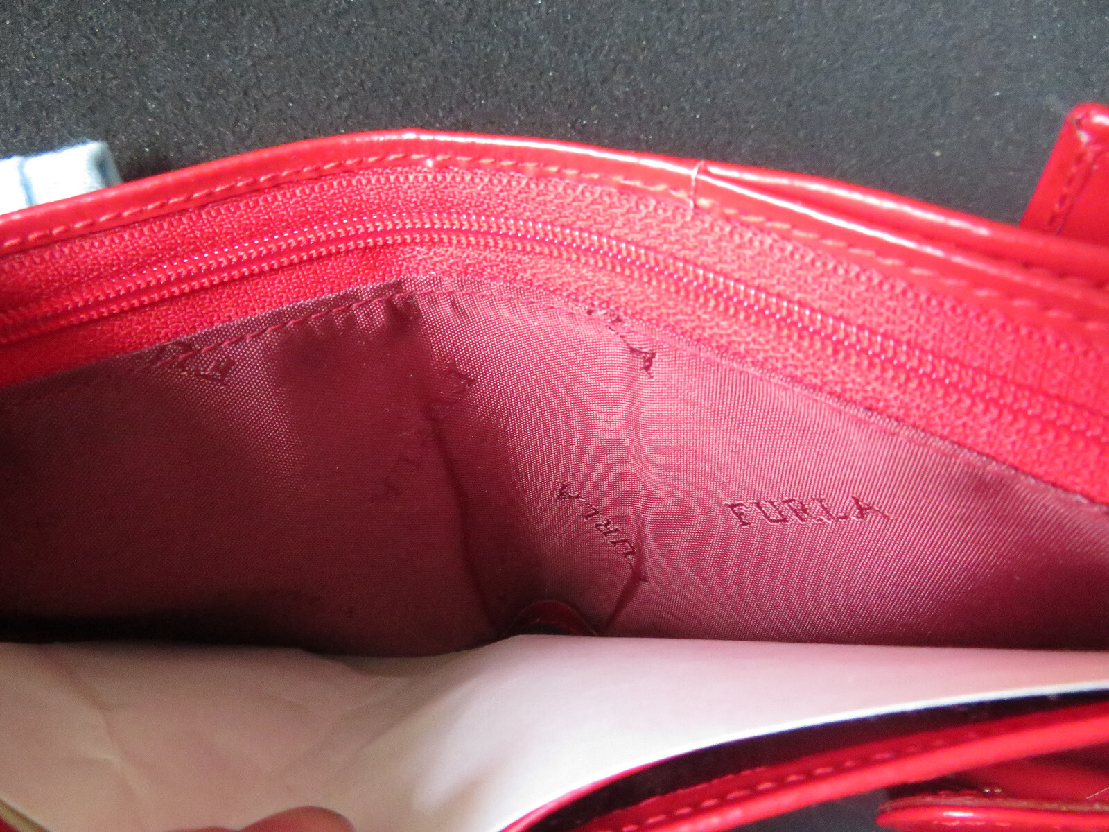 Leather Furla Bifold Wallet Multi Pocket Gusset Change Purse Deep Red ...