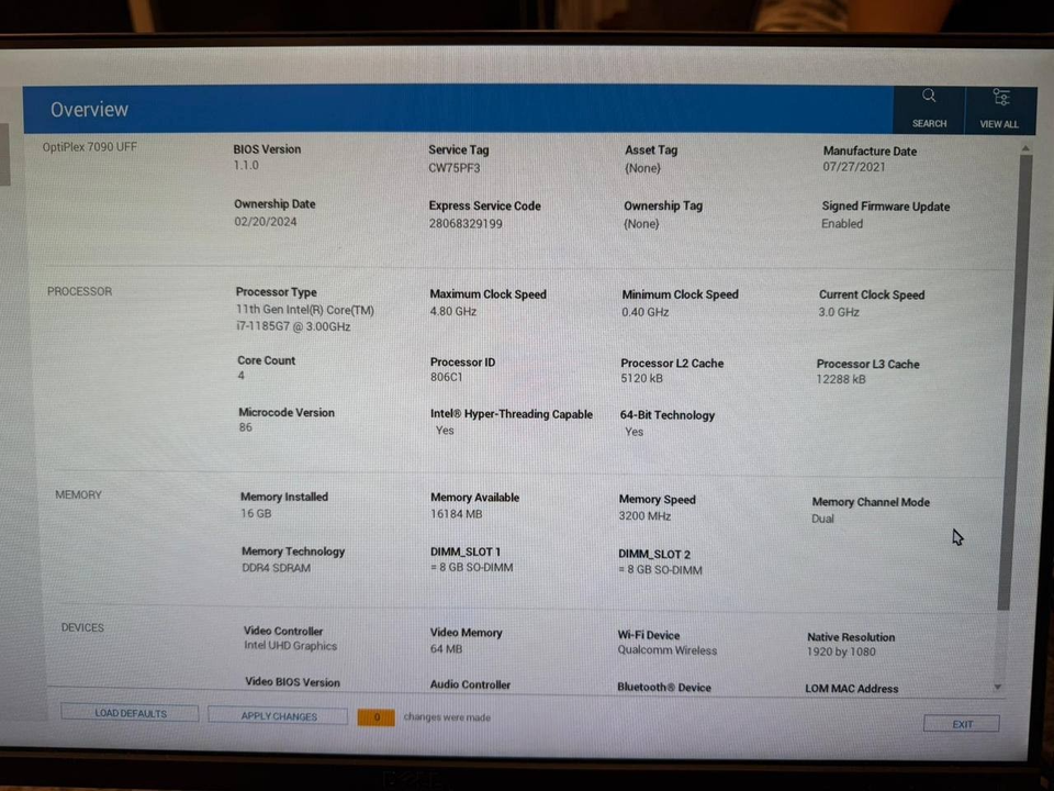 Dell OptiPlex 7090 Ultra UFF Desktop i7-1185G7 16GB RAM NO SSD/NO OS/NO ...