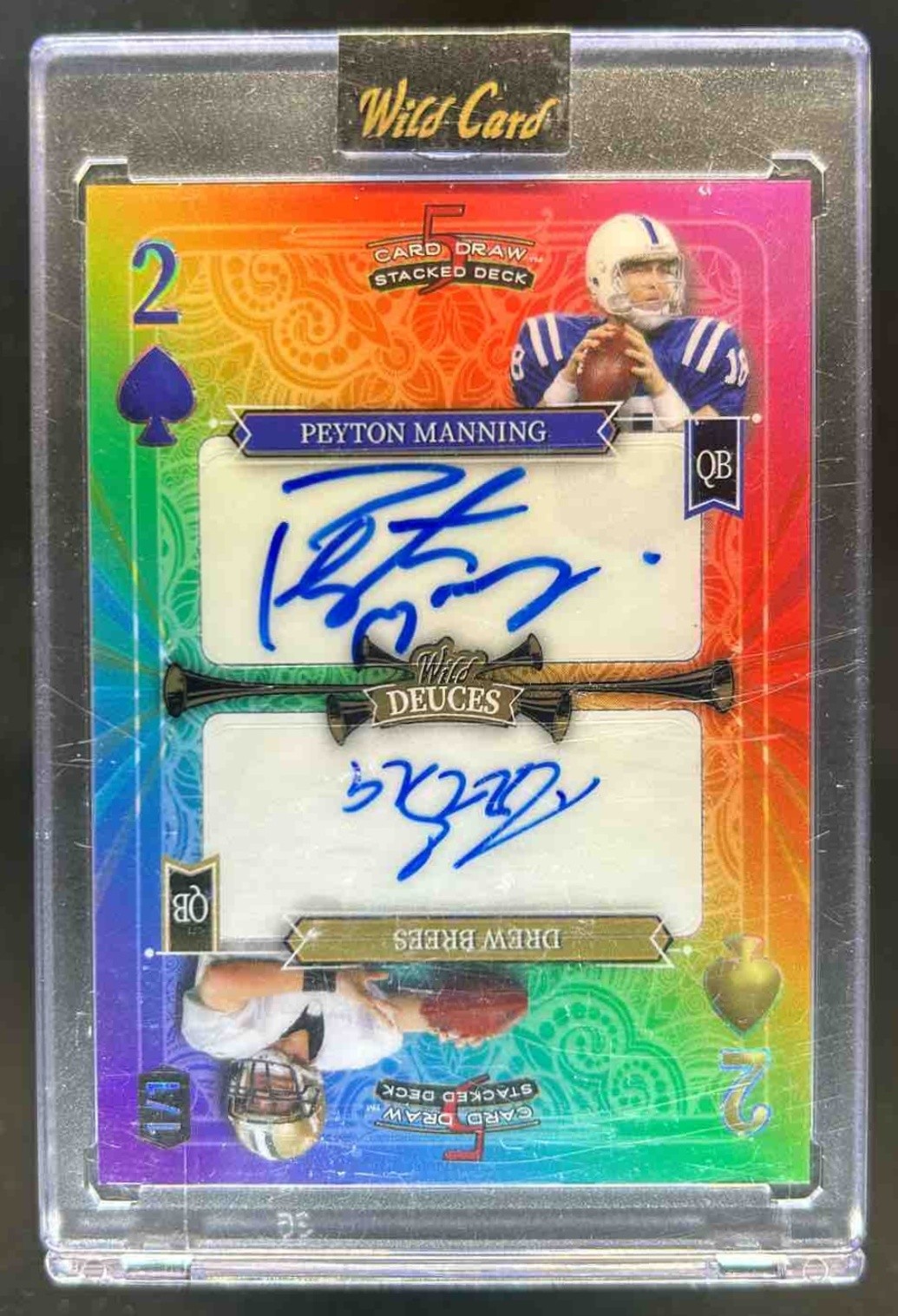 2024 Wild Card 5 Card Stacked Draw Peyton Manning Drew Brees Dual Auto ...