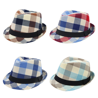 Premium Multi Color Plaid Stitch Black Band Fedora Hat - Different ...