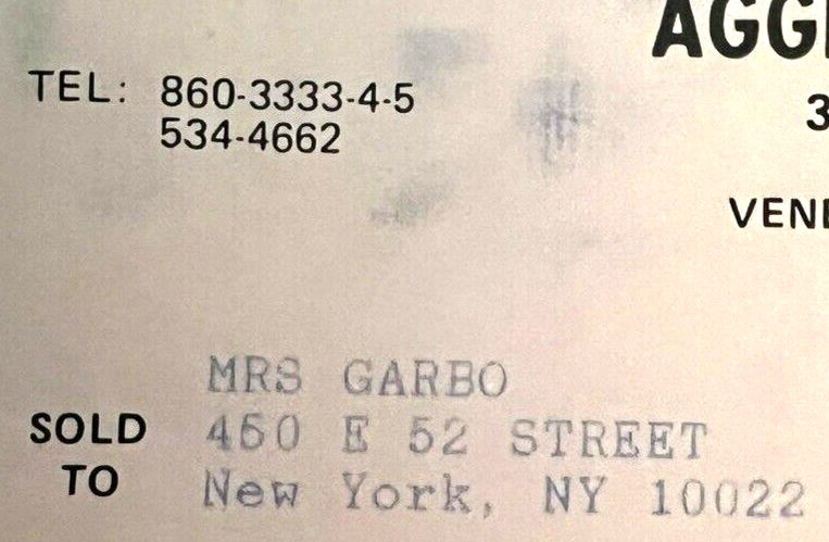 MRS. GRETA GARBO'S RARE ORIGINAL 1988 WINDOW INSTALLATION INVOICE ...