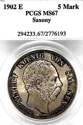 German States Saxony 1902 5 Mark Coin Thaler PCGS MS 67 STG BU/UNC ...