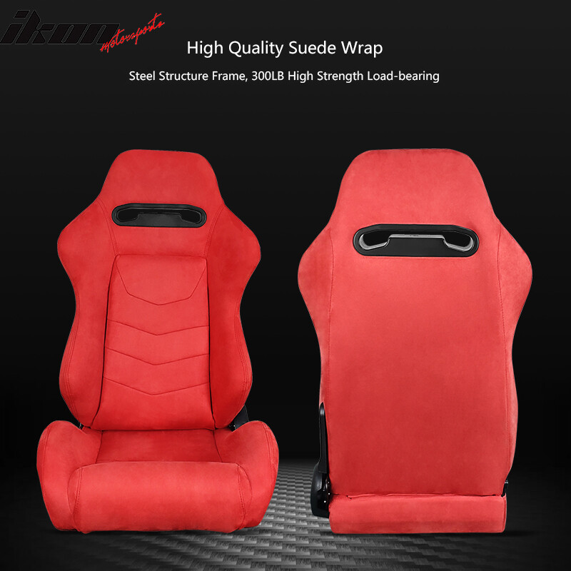 Universal Pair Reclinable Racing Seats + Dual Sliders Red Suede | eBay