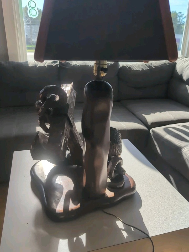 Huge Vtg Folk Art Carved Wood Nautical Captain's table Lamp Anchor MCM ...