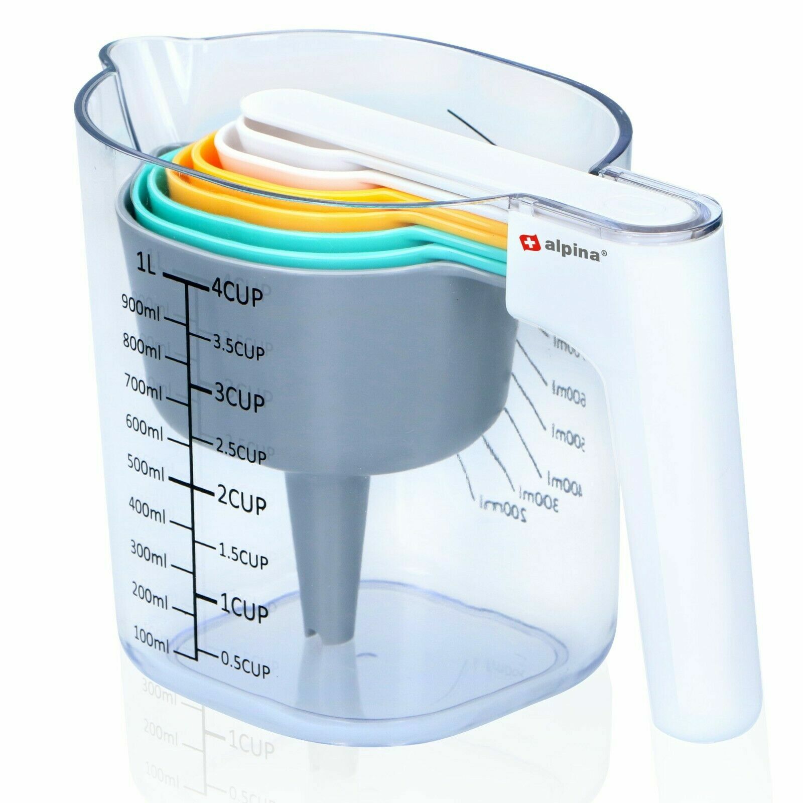 9PC Plastic Measuring Jug Set Stackable Measuring Cups Spoons Kitchen ...