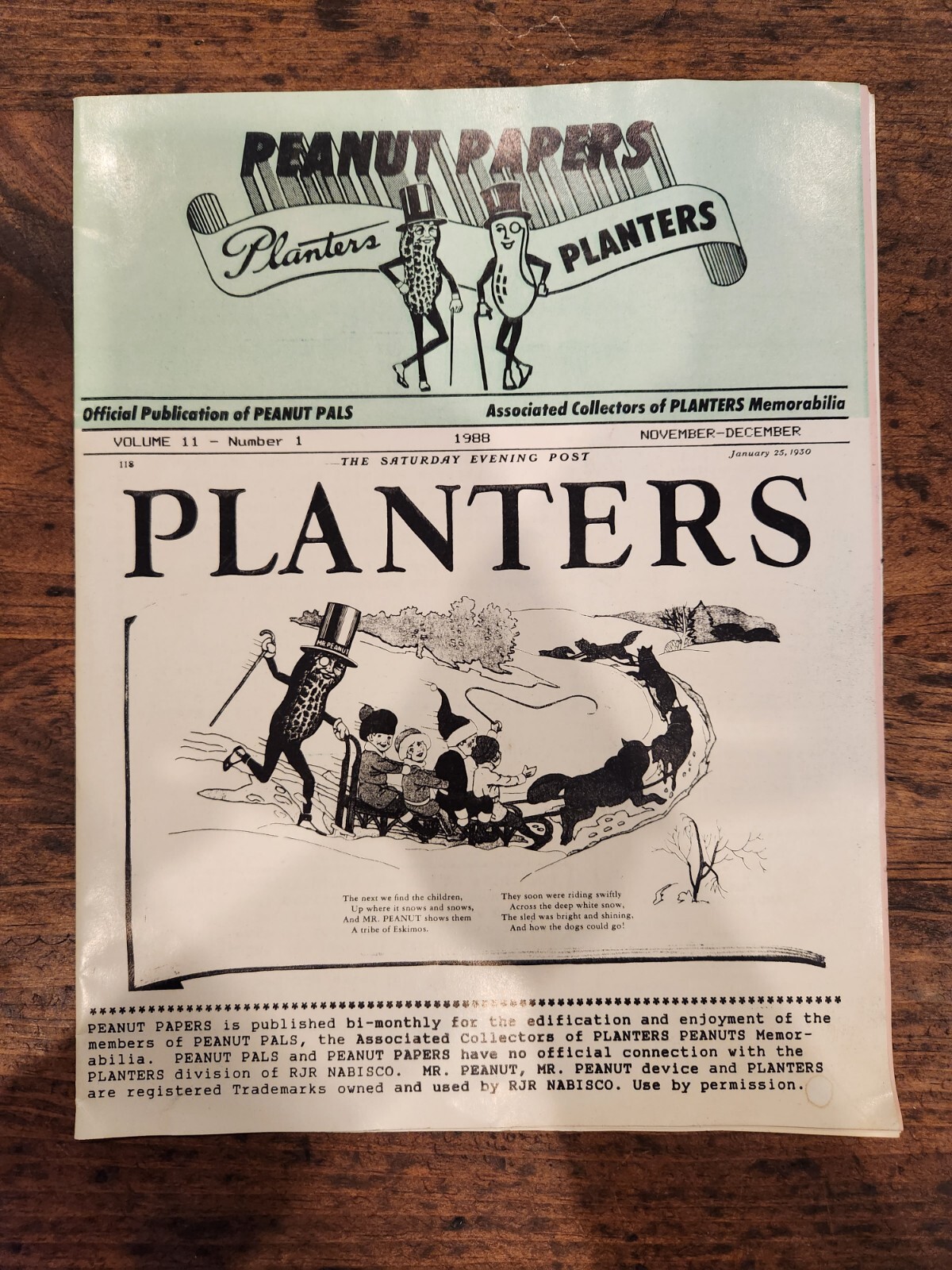 RARE VINTAGE 1988 MAGAZINE PLANTERS PEANUT PAPERS VOL 11 NO 1 PEANUT ...