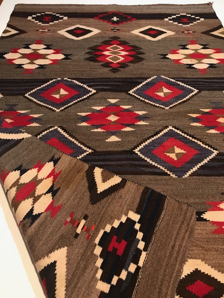 EXCEPTIONAL NAVAJO LATE CLASSIC “SLAVE BLANKET”,TESTED INDIGO VEGETAL ...