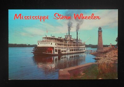 1950s Sternwheeler Riverboat Mississippi River Lighthouse Clinton IA ...