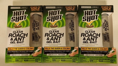 3x Hot Shot Ultra Clear Roach & Ant Gel Bait Killer Poison Pest Queen ...