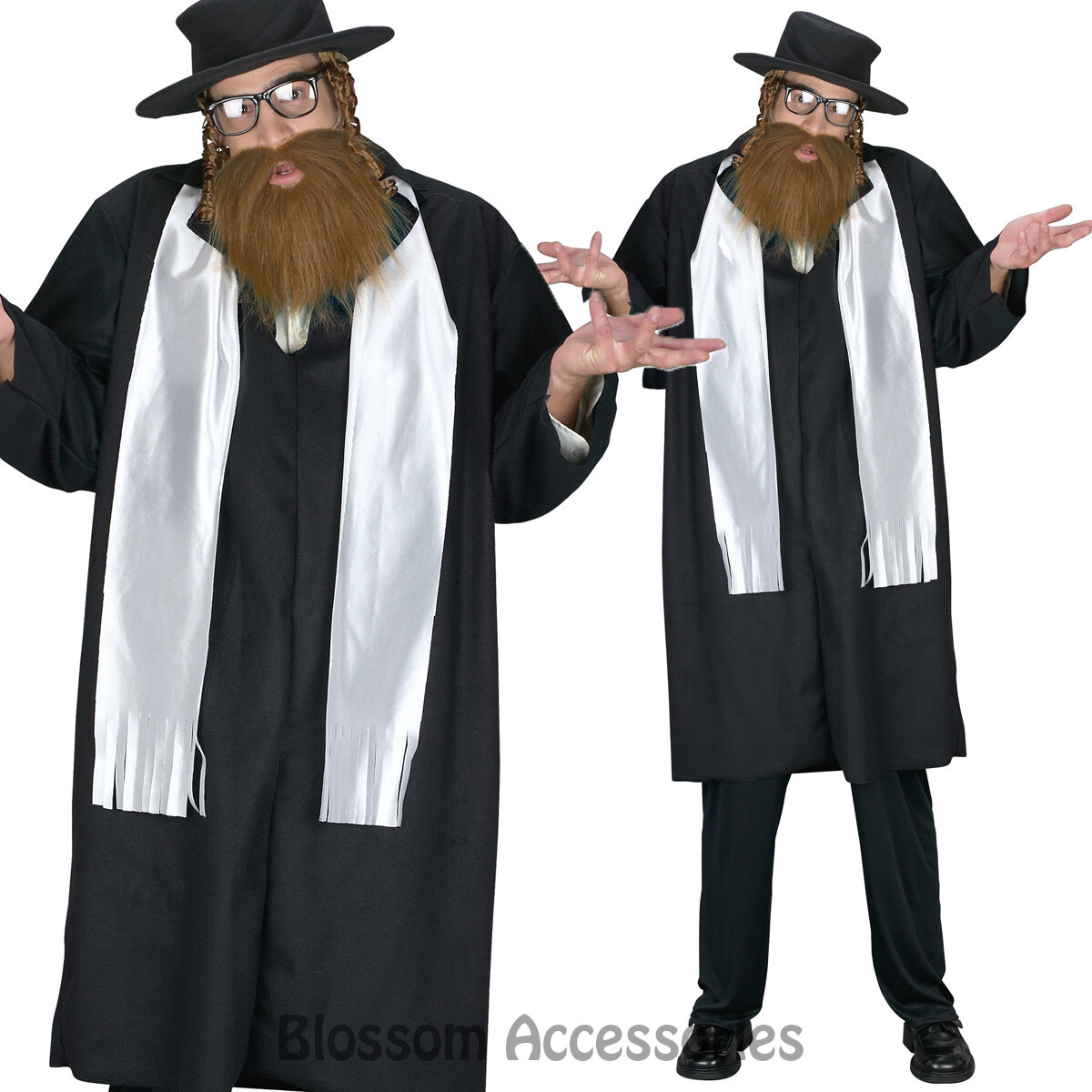 CL770 Rabbi Jewish Religious Coat Tails Hat w/ Beard Fancy Dress ...