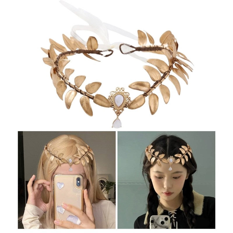 Golden Leaf Headband Water Drop Pendant Halloween Headwear Witch ...