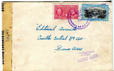 11 May 1945 Panama City Airmail Censored Cover Buenos Aires Argentina ...