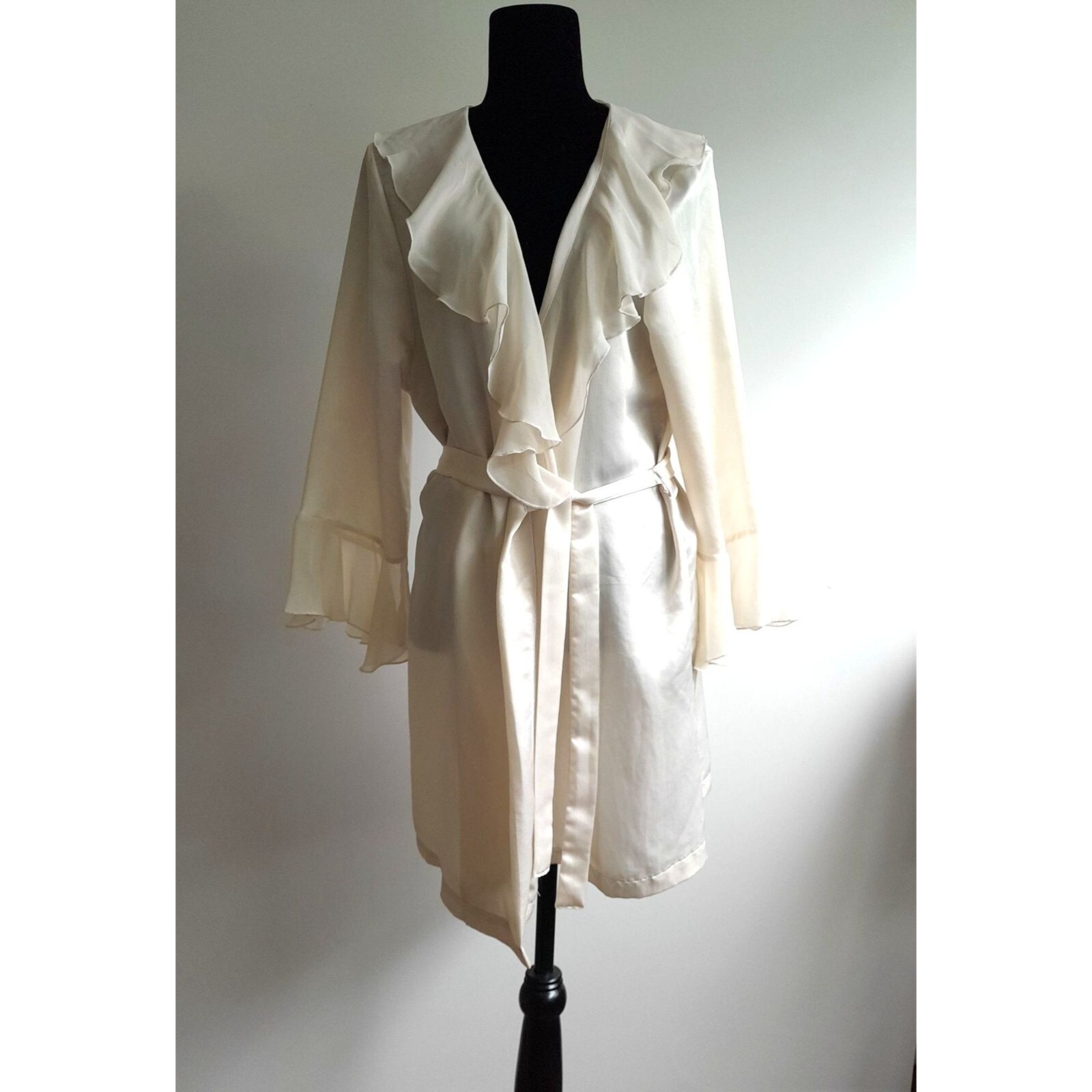 Vintage Val Mode Satin Lingerie Robe Ivory Size L - Gem