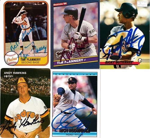 5 Padres signed cards Tim Flannery Ricky Gutierrez Andy Hawkins Rich ...