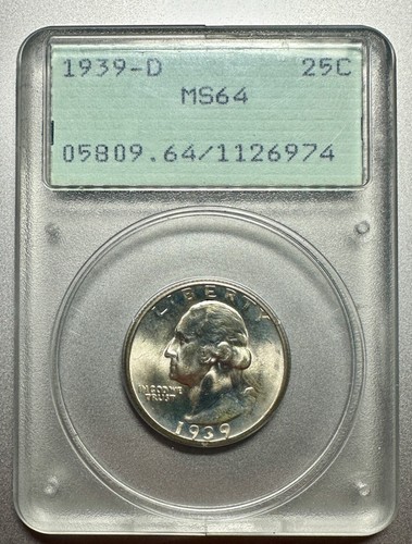 1939-D WASHINGTON QUARTER PCGS MS64 RATTLER HOLDER BETTER DATE | eBay