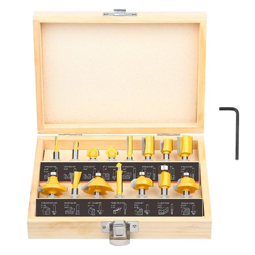 Router Bits Set 1/4 Inch Shank 15 Pieces 1/4" Tungsten Carbide Router ...
