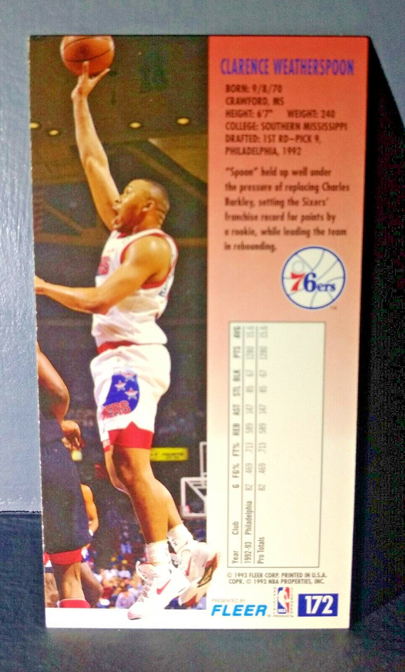 1993-94 Clarence Weatherspoon #172 Fleer NBA Jam Session Basketball ...