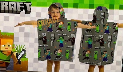 Minecraft Steve Alex Creeper Team Confetti Hooded Poncho Towel for Bath ...