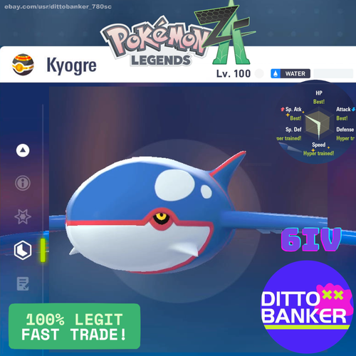 Pokemon Legends ZA KYOGRE Non-Shiny Lv100 Modest/6IV Hypertrain MAX EV | eBay