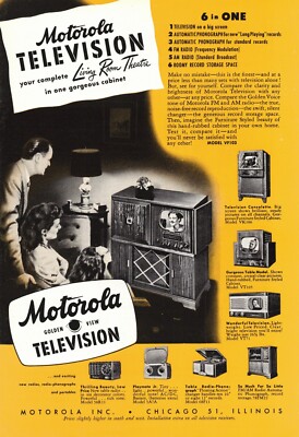 1948 MOTOROLA TV Vintage Print Ad Television Console Cabinet Phonograph ...