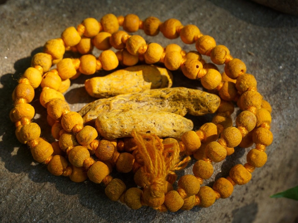 100% Natural Handmade 108 Beads Haldi Mala, Turmeric Rosary, Prayer ...