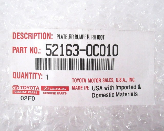 521630C010 TOYOTA Plate RR Bumper RH 52163-0c010 Genuine OEM Part for ...