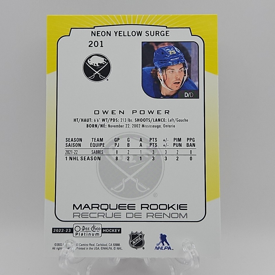 2022-23 OPC Platinum Marquee Rookie Neon Yellow Surge #201 Owen Power ...