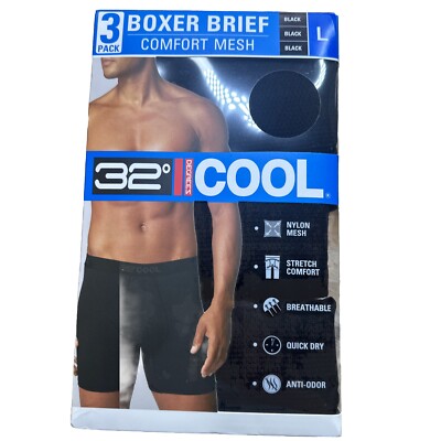 32 Degrees COOL Men's 3PK Comfort Mesh Boxer Briefs LARGE 36-38 Colors ...