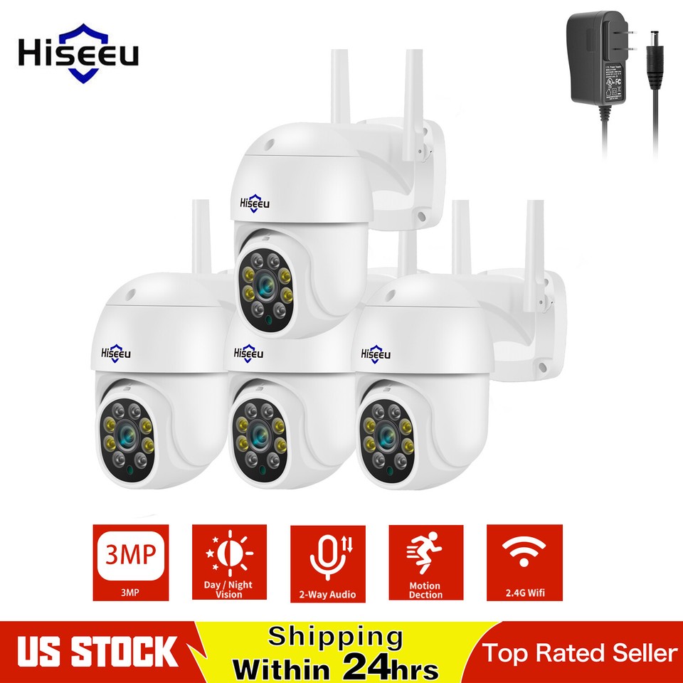 Hiseeu 3MP Wireless Outdoor WIFI PTZ Security Camera System Audio Night ...