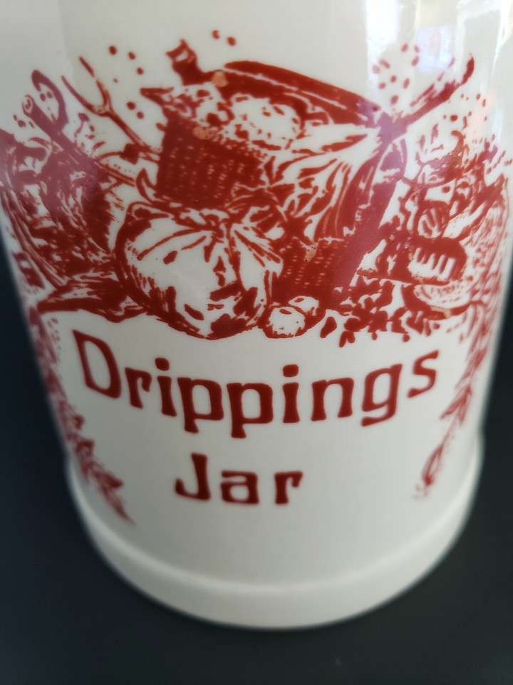 Vintage Drippings Jar Stoneware Pottery Crock Canister Amber Brown ...