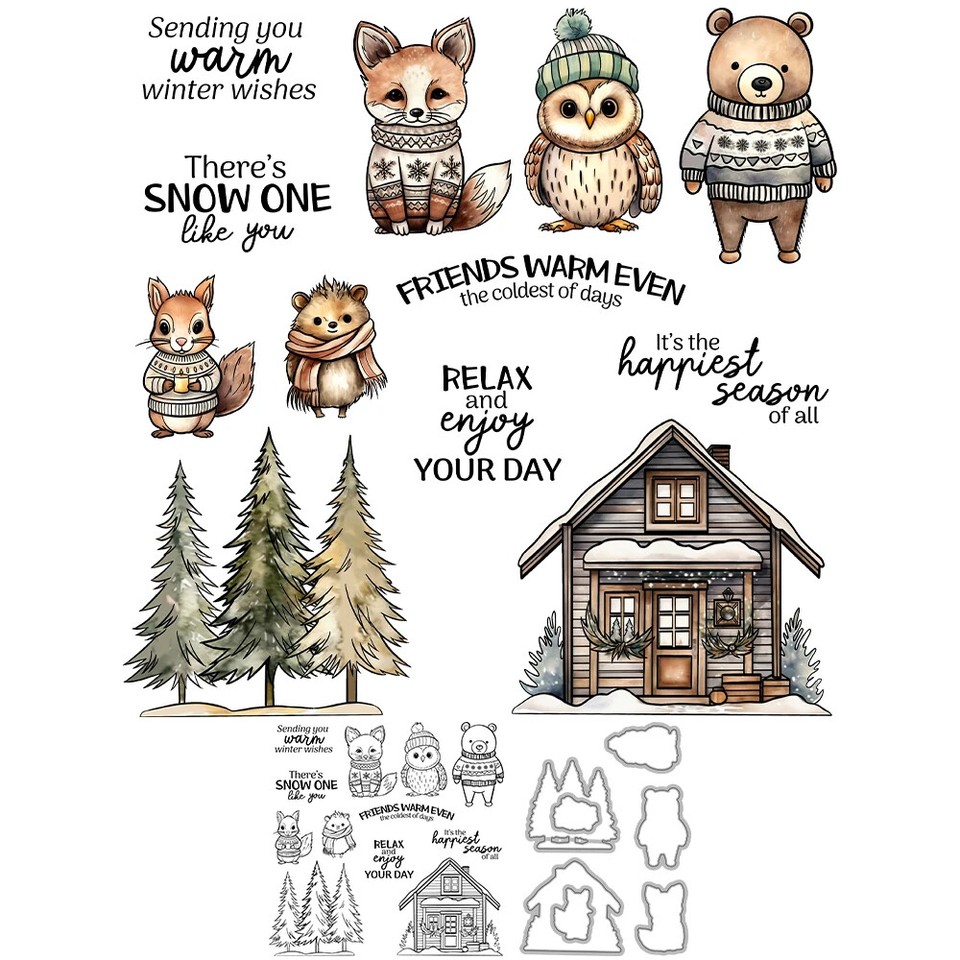 Winter Animals Cottage Friends Warm Relax Enjoy Metal Cutting Dies ...