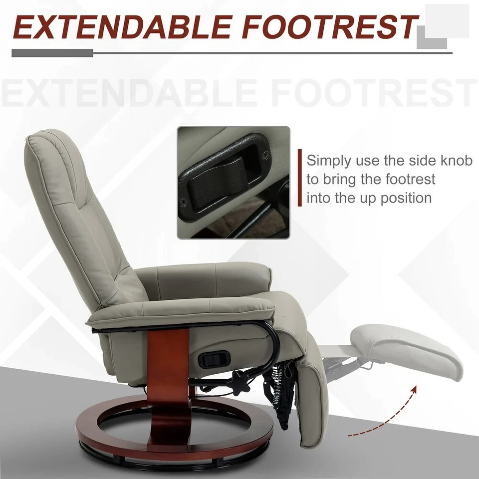 Adjustable Manual Swivel Base Recliner Chair with Extending Footrest in ...