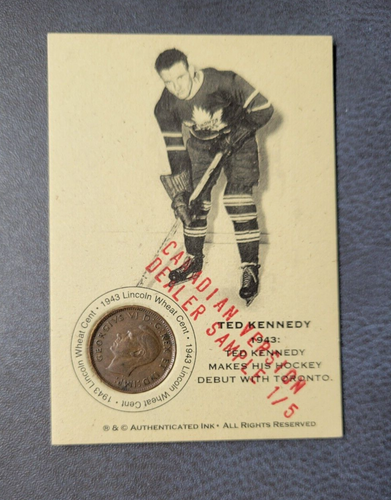 Ted Kennedy Authenticated Ink Canadian 1943 Penny Dealer Sample Card 1/ ...