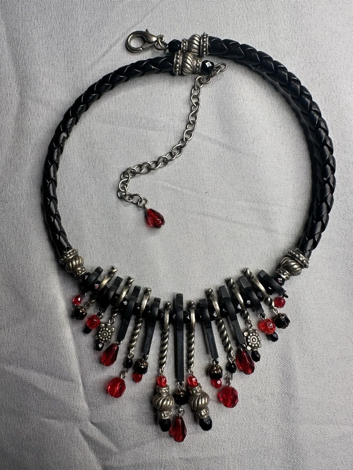 Gothic Leather Metal Choker Necklace Red Pendant Swords Medieval ...